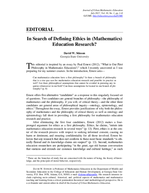 (PDF) In Search of Defining Ethics in (Mathematics) Education Research ...