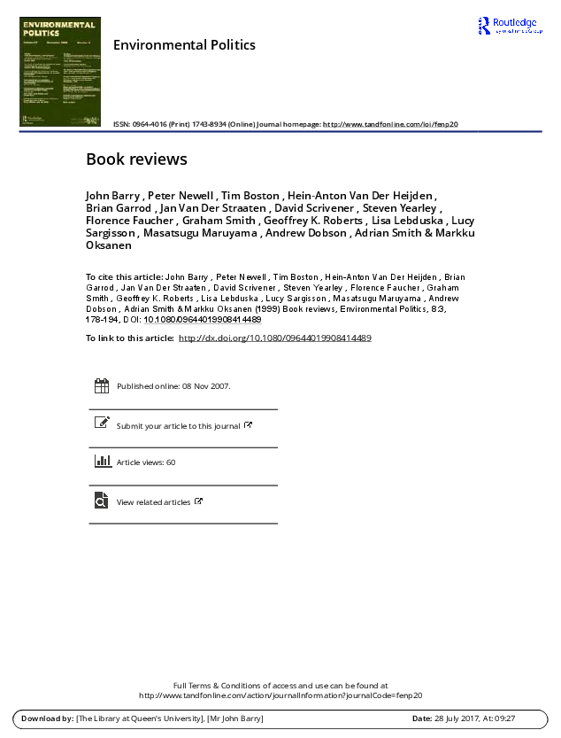 (PDF) John S. Dryzek and David Schlosberg (eds.), Debating the Earth ...