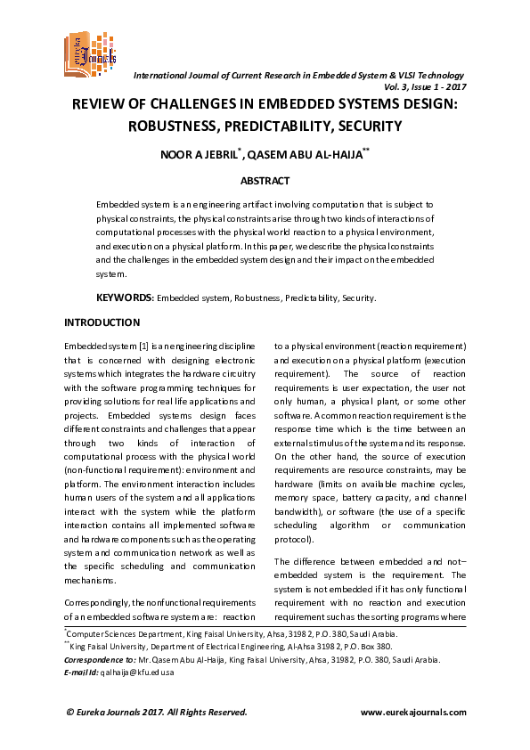 Pdf Review Of Challenges In Embedded Systems Design Robustness Predictability Security
