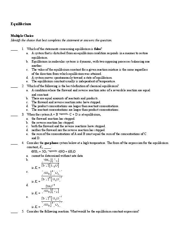 (DOC) Equilibrium Practice