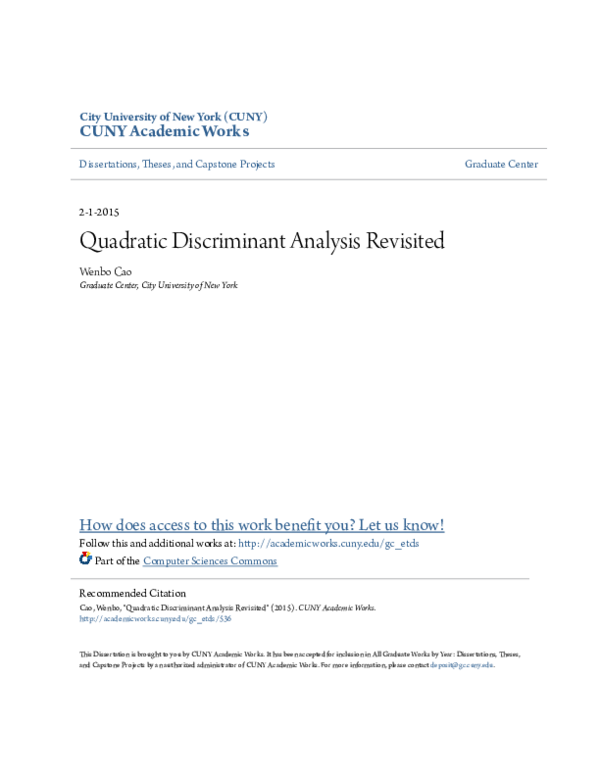 (PDF) Quadratic Discriminant Analysis Revisited