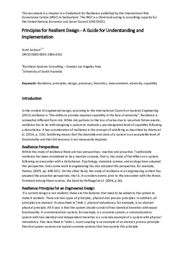 (PDF) Principles for Resilient Design -A Guide for Understanding and ...