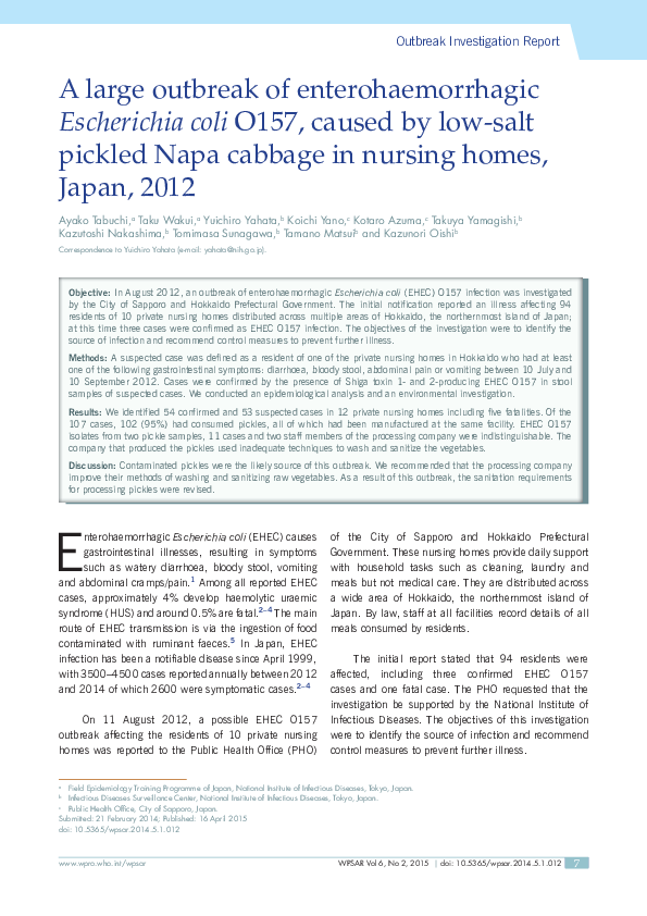 (PDF) Outbreak Investigation Report