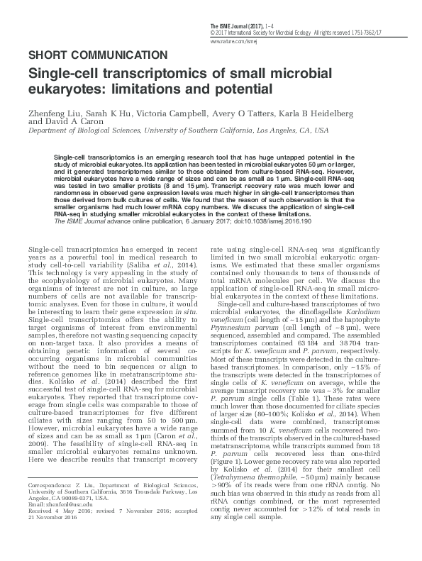(PDF) Single-cell transcriptomics of small microbial eukaryotes ...