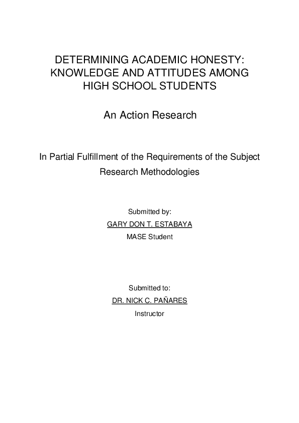 (DOC) DETERMINING ACADEMIC HONESTY: KNOWLEDGE AND ATTITUDES AMONG HIGH ...