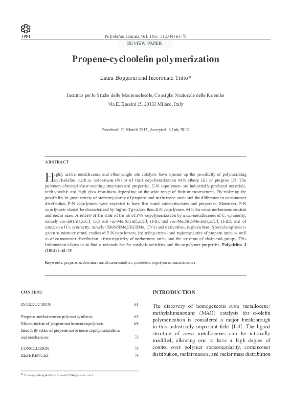 (PDF) Propene-cycloolefin polymerization
