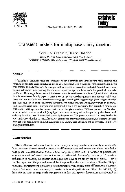 (PDF) Transient models for multiphase slurry reactors | Pekka Oinas - Academia.edu