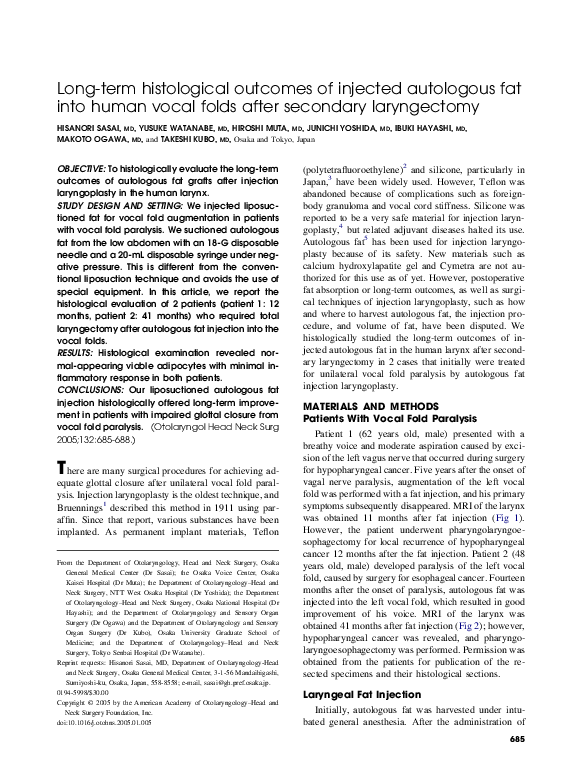 (PDF) Long-term histological outcomes of injected autologous fat into ...
