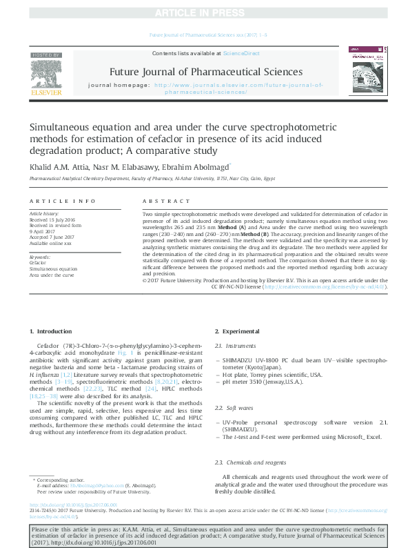 Pdf Simultaneous Equation And Area Under The Curve Spectrophotometric Methods For Estimation