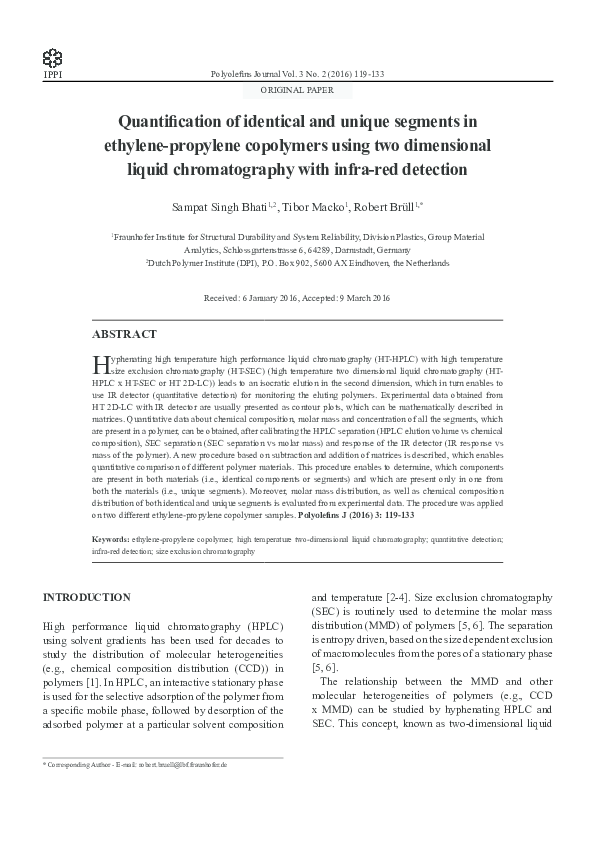 Pdf Quantification Of Identical And Unique Segments In Ethylene Propylene Copolymers Using Two