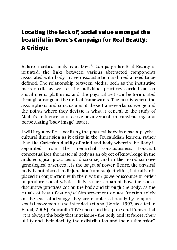 (PDF) HOW REAL IS REAL?: An Analysis of Dove's Real Beauty Campaign ...