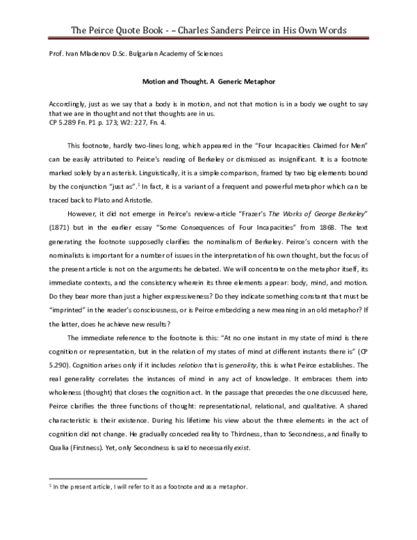 (PDF) Peirce's Metaphor: Body, Mind, Motion