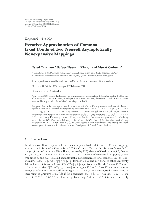 Pdf Approximation Of Fixed Points Of Nonexpansive Mappings Bashir M Ali 9068