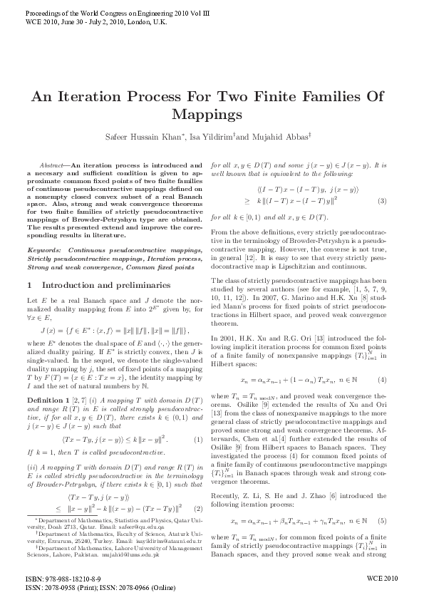 (PDF) An Iteration Process For Two Finite Families Of Mappings