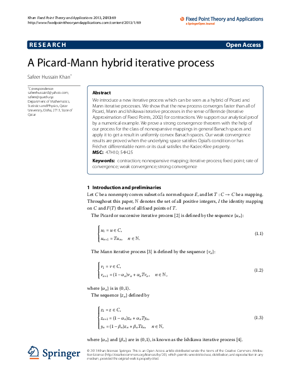 (PDF) A Picard-Mann hybrid iterative process