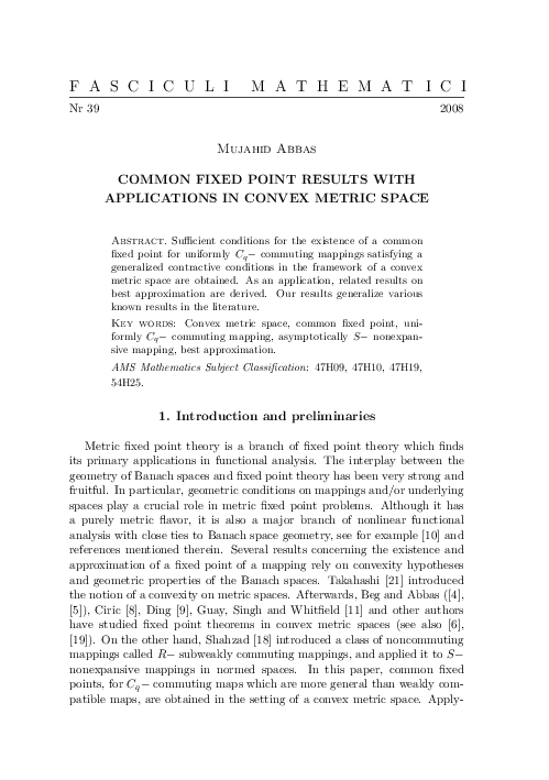 (PDF) Common fixed point results with applications in convex metric spaces