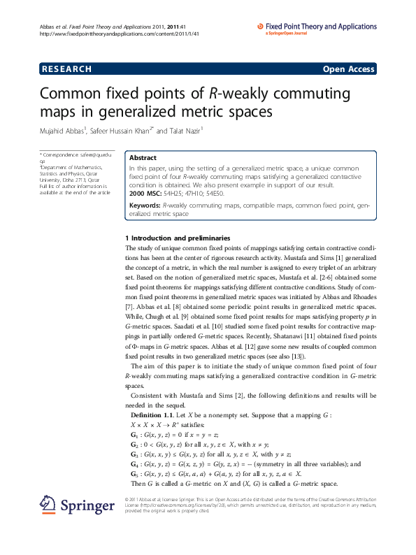 Pdf Common Fixed Points Of R Weakly Commuting Maps In Generalized Metric Spaces