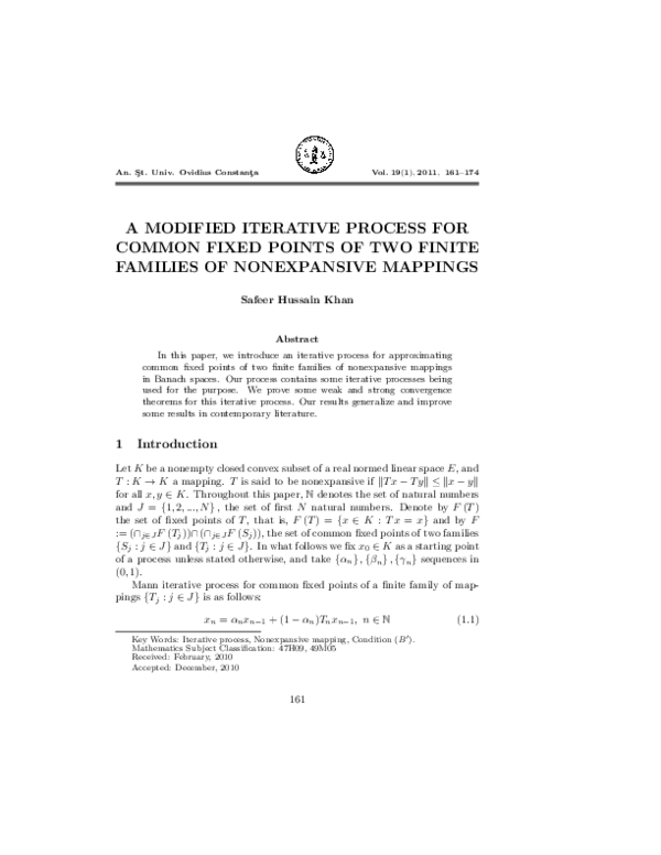 Pdf A Modified Iterative Process For Common Fixed Points Of Two Finite Families Of