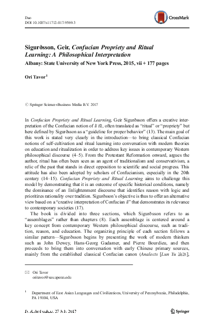(PDF) A Review of Confucian Propriety and Ritual Learning, by Geir ...