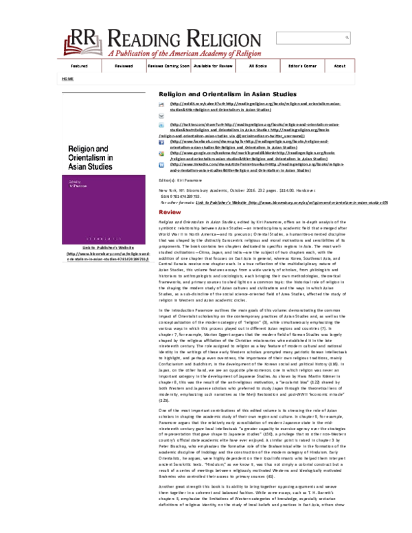 (PDF) A Review of Religion and Orientalism in Asian Studies, by Kiri ...