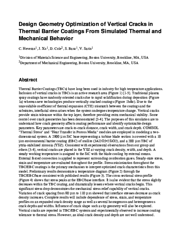 (PDF) Design Geometry Optimization of Vertical Cracks in Thermal Barrier Coatings From Simulated ...