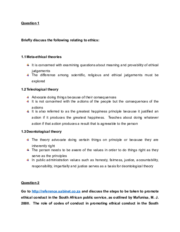 (DOC) Question 1 Briefly discuss the following relating to ethics