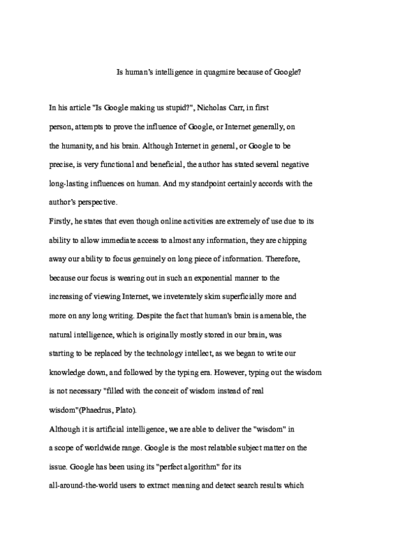(DOC) Is human's intelligence in quagmire because of Google