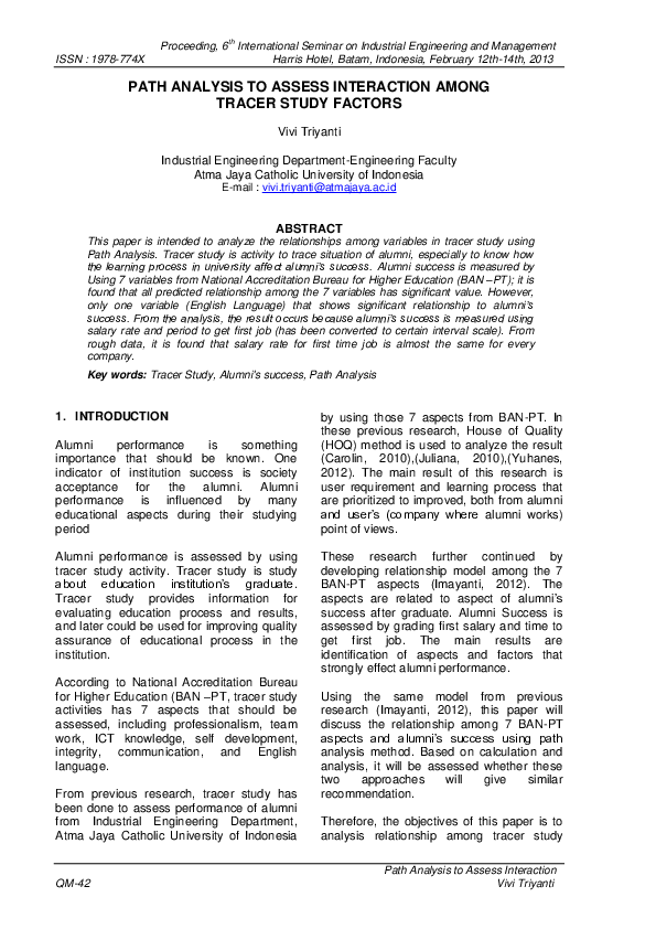 (PDF) PATH ANALYSIS TO ASSESS INTERACTION AMONG TRACER STUDY FACTORS