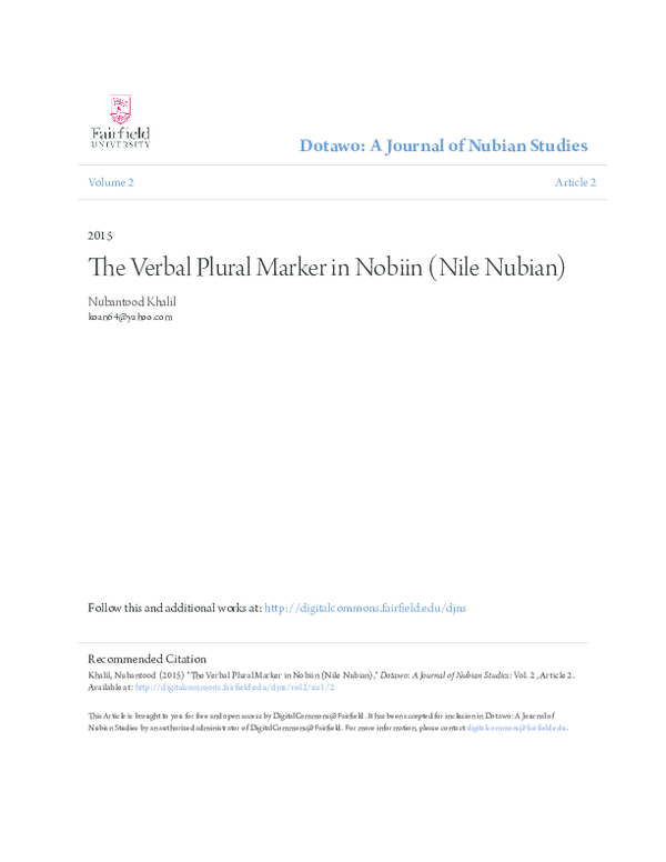 (PDF) Dotawo: A Journal of Nubian Studies The Verbal Plural Marker in ...