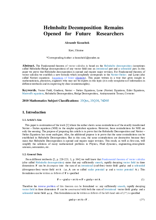 (PDF) Helmholtz Decomposition Remains Opened for Future Researchers