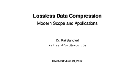 (PDF) Lossless Data Compression - Modern Scope and Applications