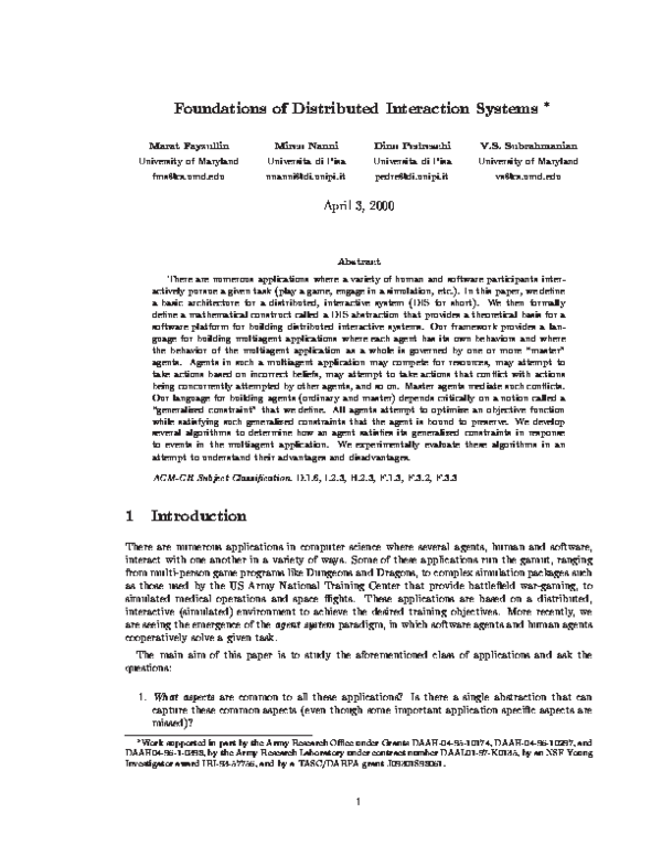 (PDF) Foundations of distributed interaction systems
