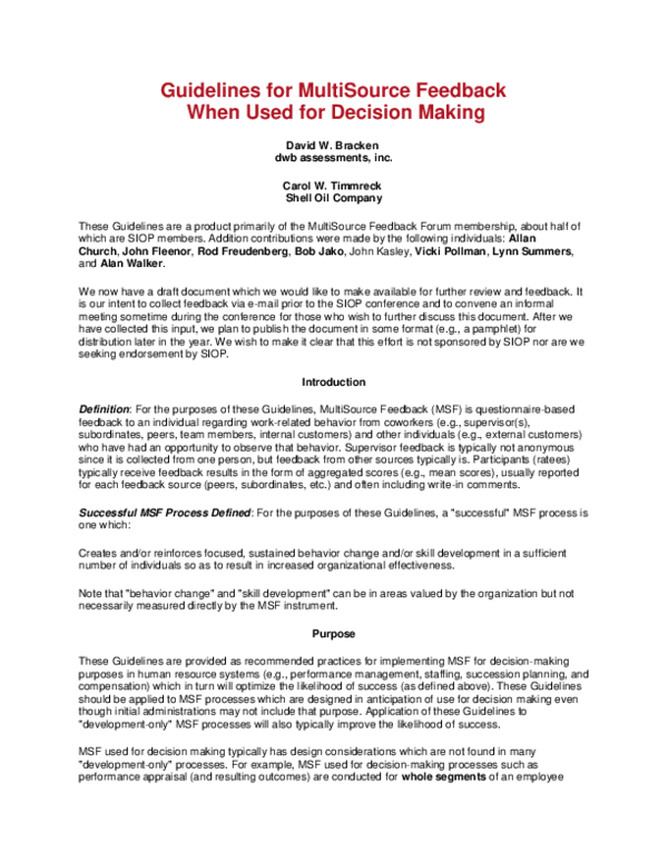 (PDF) Guidelines for MultiSource Feedback When Used for Decision Making