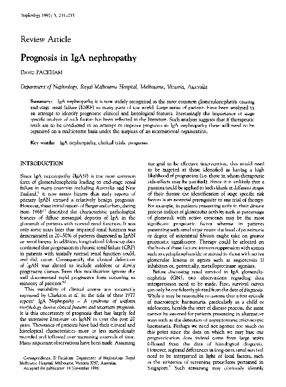 (PDF) Prognosis in IgA nephropathy