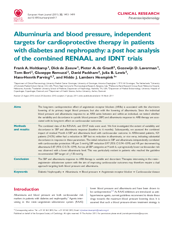 (PDF) Albuminuria and blood pressure, independent targets for ...