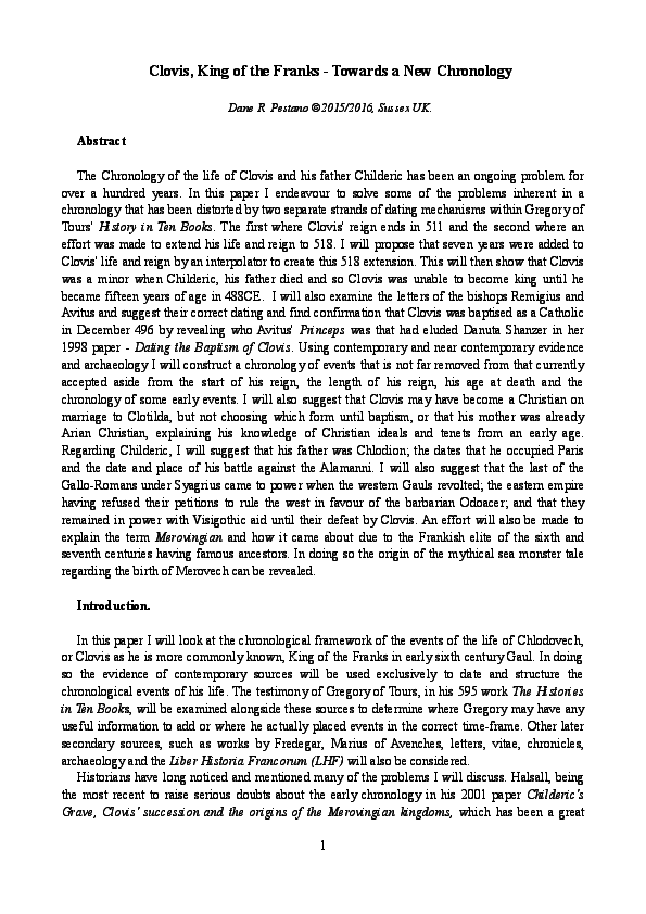 (PDF) Clovis, King of the Franks - Towards a New Chronology
