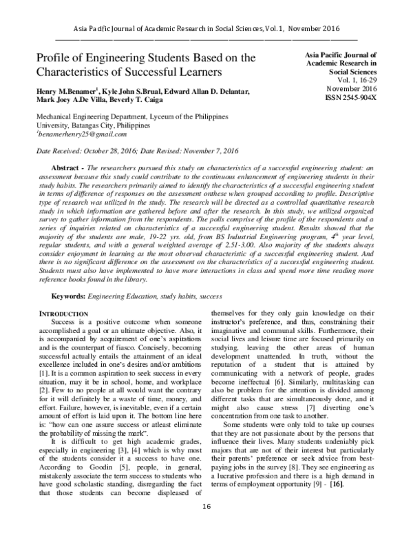 (PDF) Profile of Engineering Students Based on the Characteristics of ...