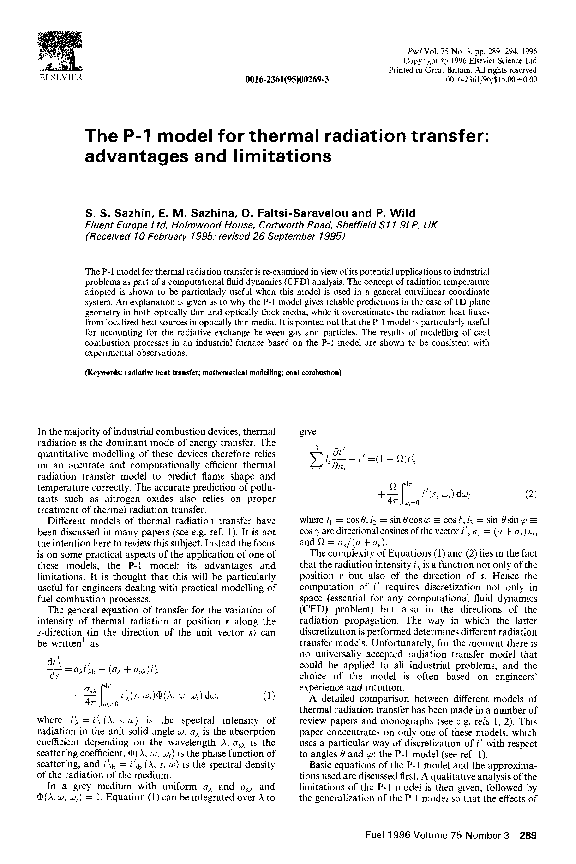 (PDF) The P-1 model for thermal radiation transfer: advantages and ...