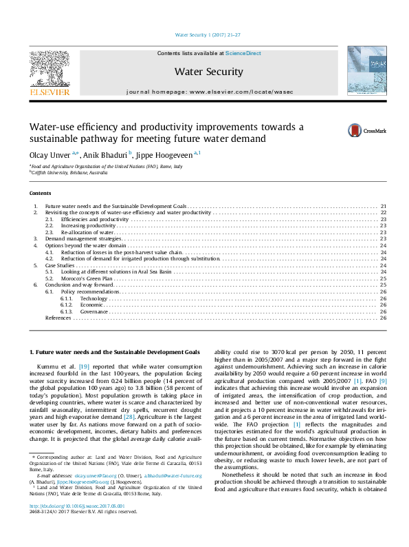 (PDF) Water-use efficiency and productivity improvements towards a ...