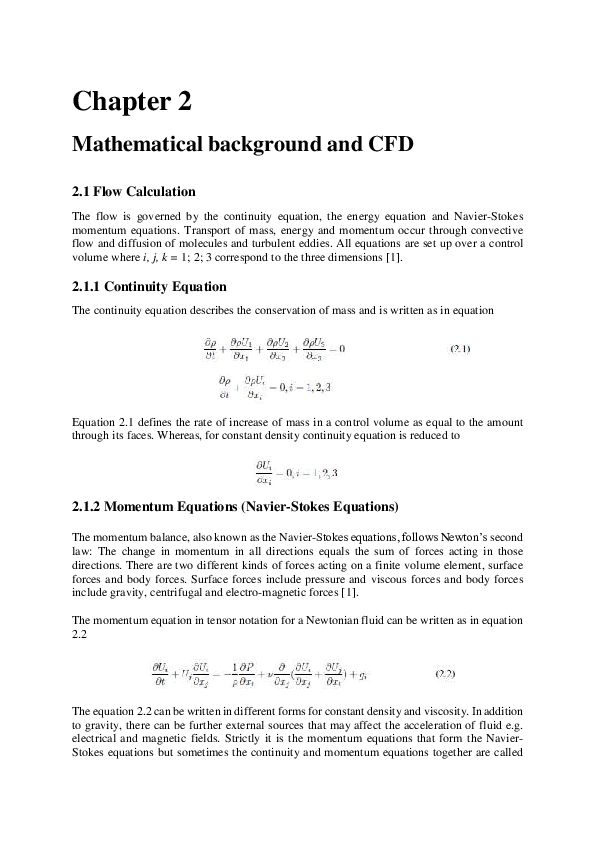 (PDF) Chapter 2 Mathematical background and CFD 2.1 Flow Calculation