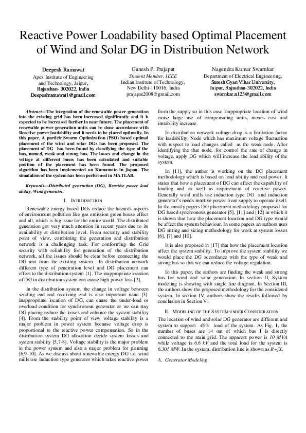 (PDF) Reactive Power Loadability based Optimal Placement of Wind and Solar DG in Distribution ...