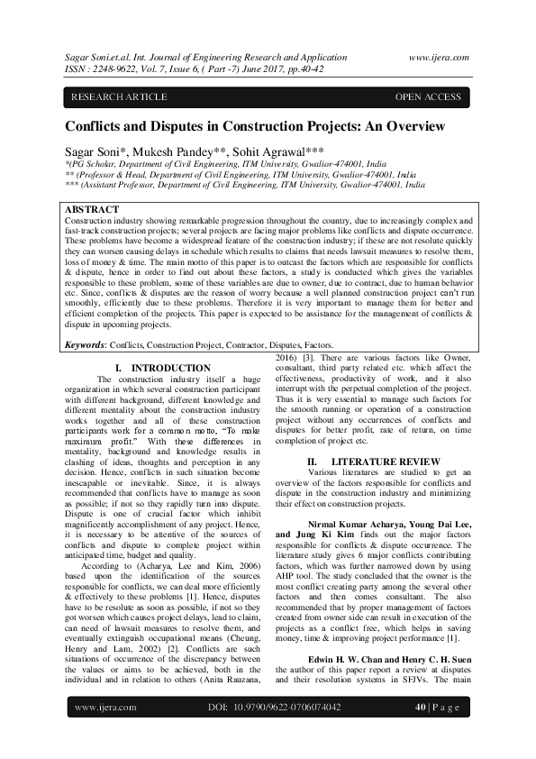 (PDF) Conflicts and Disputes in Construction Projects: An Overview