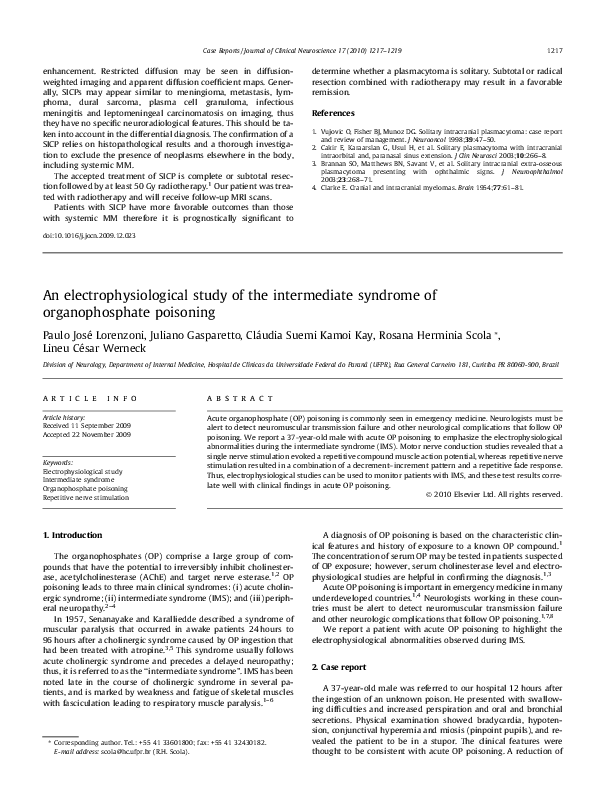 (PDF) An electrophysiological study of the intermediate syndrome of ...