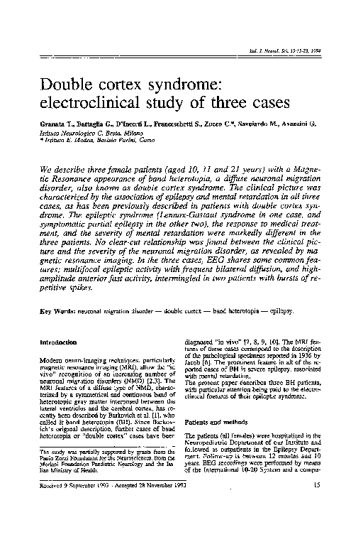 (PDF) Double cortex syndrome: Electroclinical study of three cases