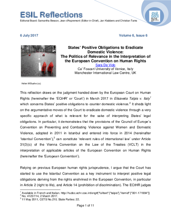 (PDF) ESIL Reflections States' Positive Obligations to Eradicate ...