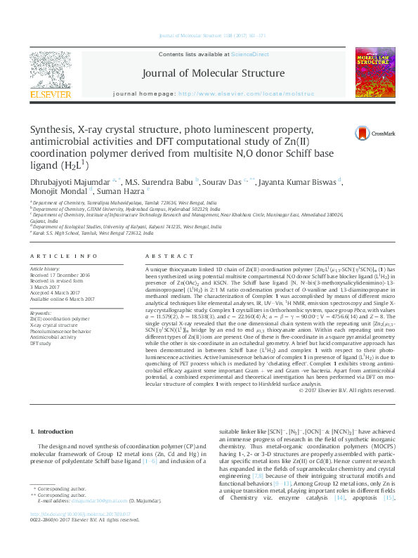 (PDF) Synthesis, X-ray crystal structure, photolumi & antimicrobial proprtz of Zn (II ...
