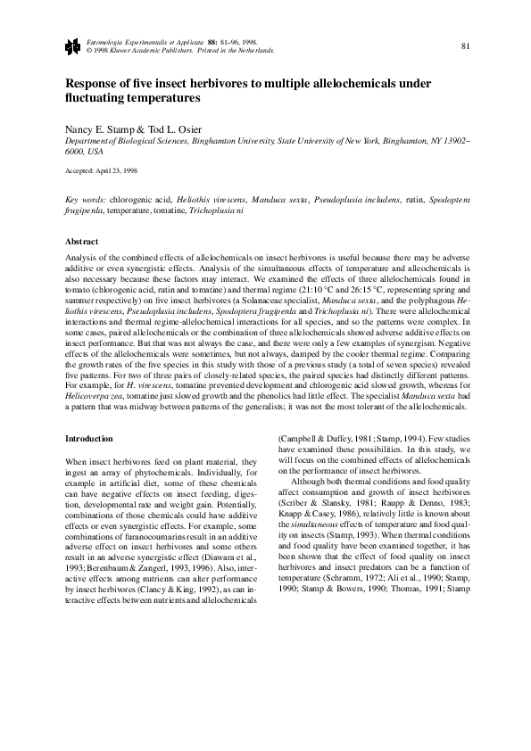 (PDF) Response of five insect herbivores to multiple allelochemicals ...