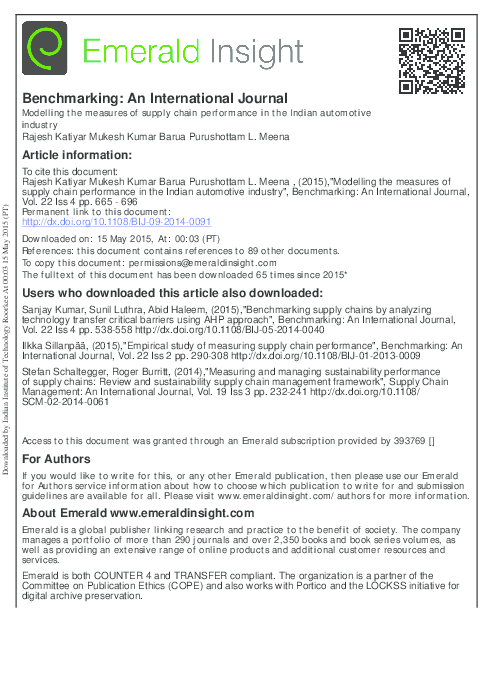 (PDF) Benchmarking: An International Journal