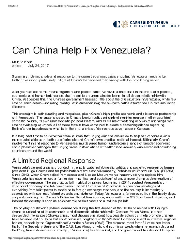 (PDF) Can China Help Fix Venezuela