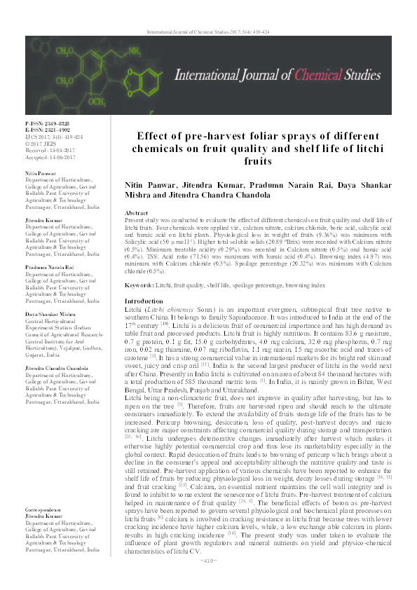 (PDF) Effect of pre-harvest foliar sprays of different chemicals on fruit quality and shelf life ...